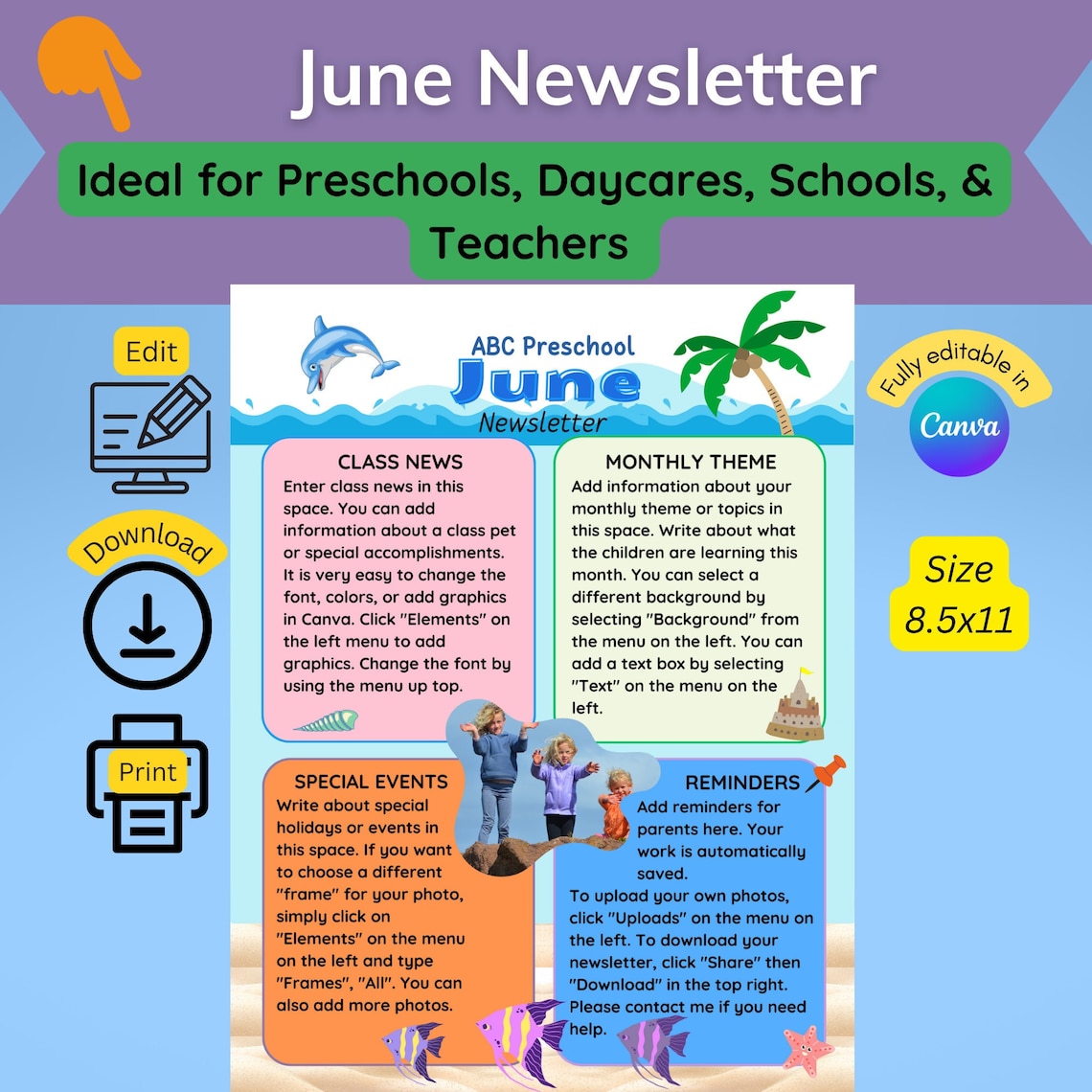 Editable June Classroom Newsletter Template: Canva, 8.5x11 (digital ...