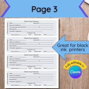 Editable Daycare Receipt Bundle: 6 Designs (digital Download) - Etsy