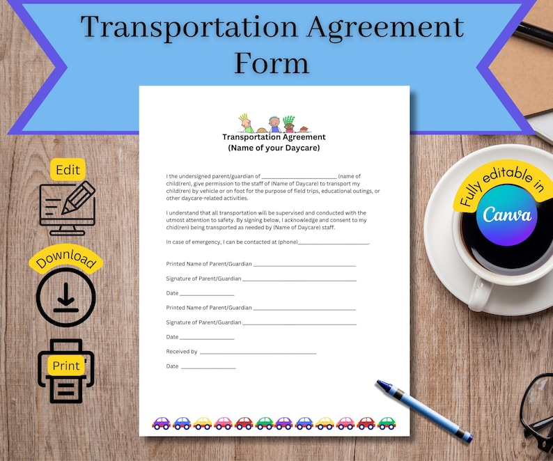 Printable Child Travel Authorization Form: Editable Daycare Permission ...