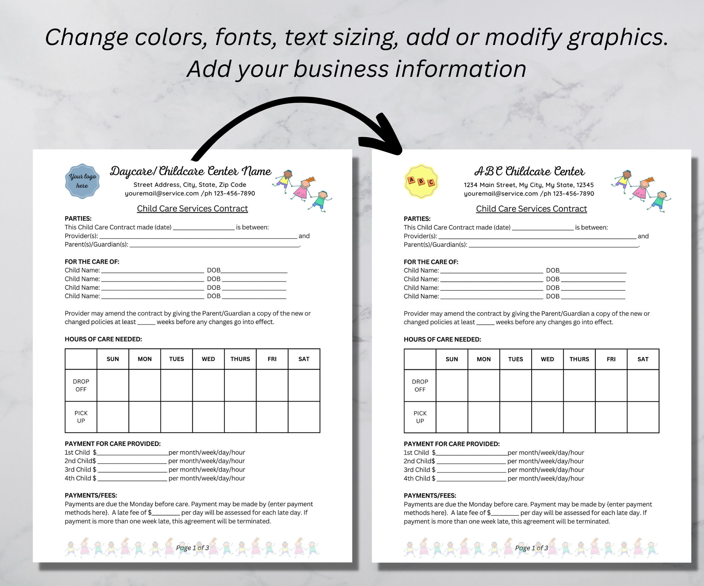Daycare Contract & Daycare Receipt Bundle, Child Care Contract, Home ...
