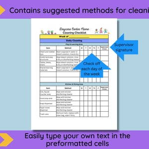 Daycare Cleaning Checklist, Cleaning Checklist, Daycare Cleaning ...