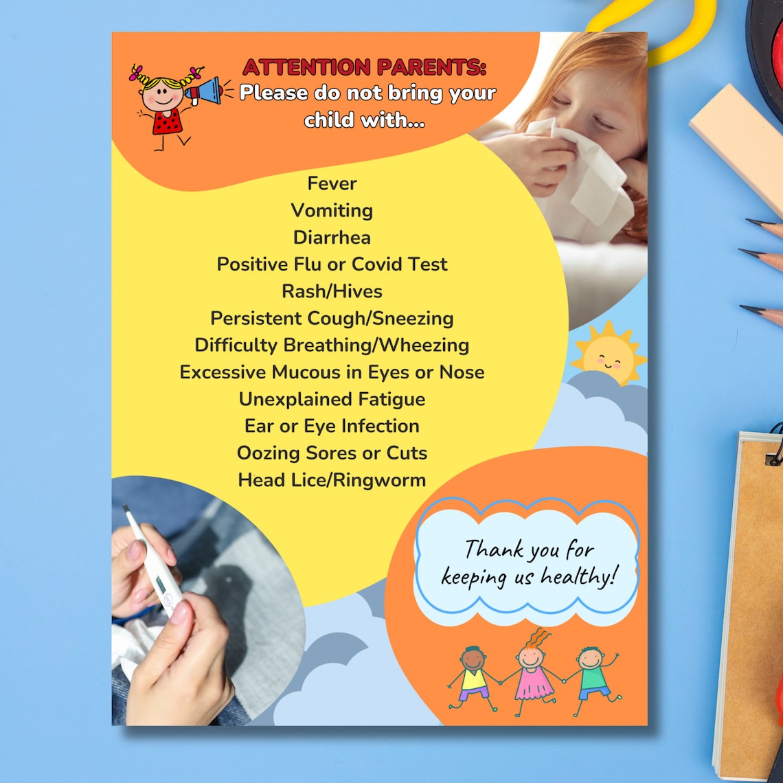 Daycare Sickness Posters, Sick Policy Posters, Daycare Sick Poster ...