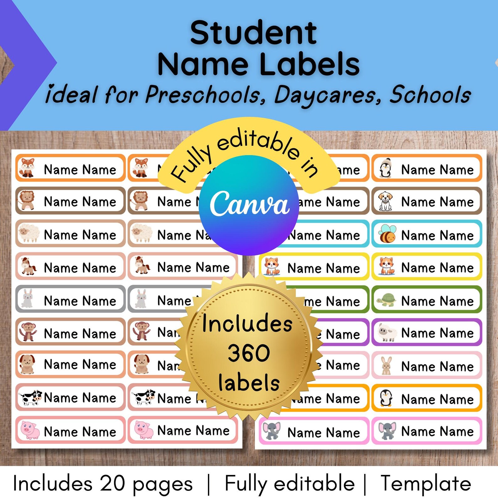 Student Name Labels Editable, Preschool Name Label, Name Label ...