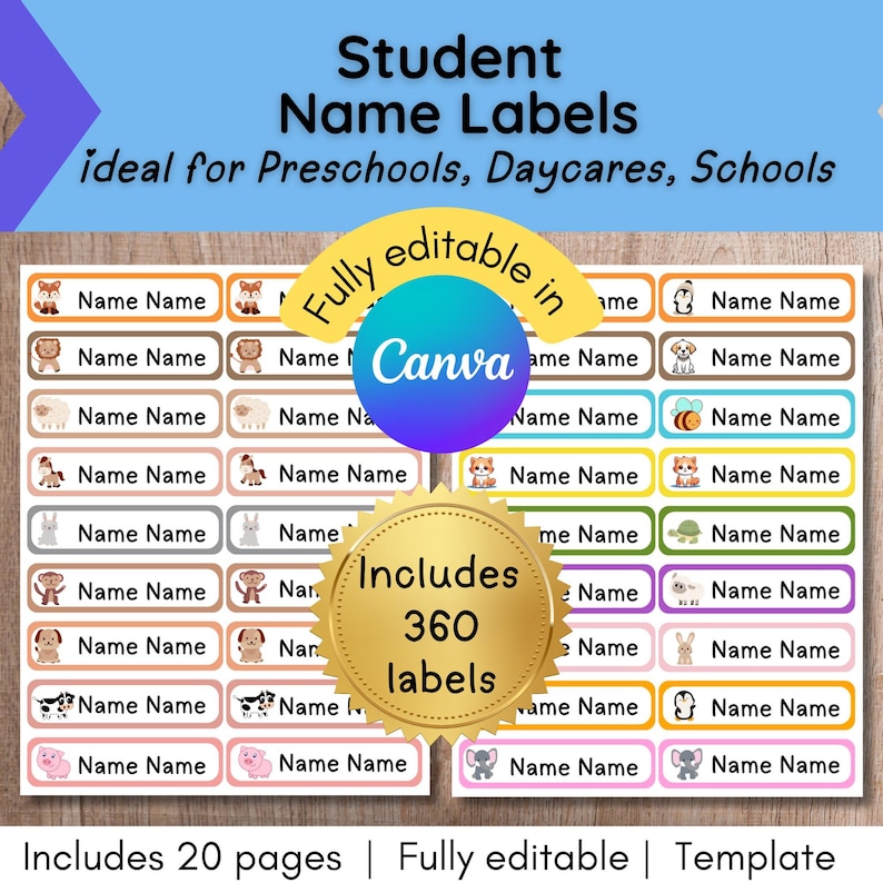 Student Name Labels Editable, Preschool Name Label, Name Label ...