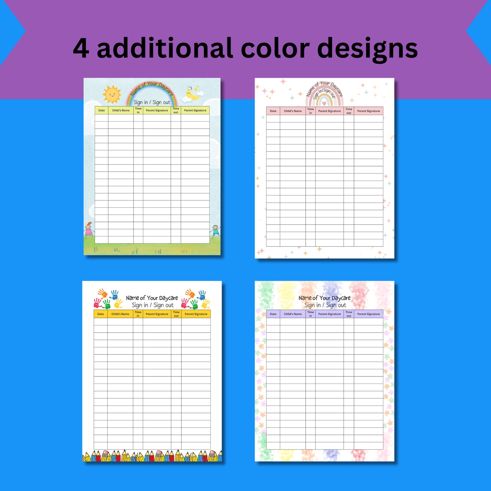 Colorful Sign in Sheet for Daycare, Preschool, Childcare, Home Daycare ...