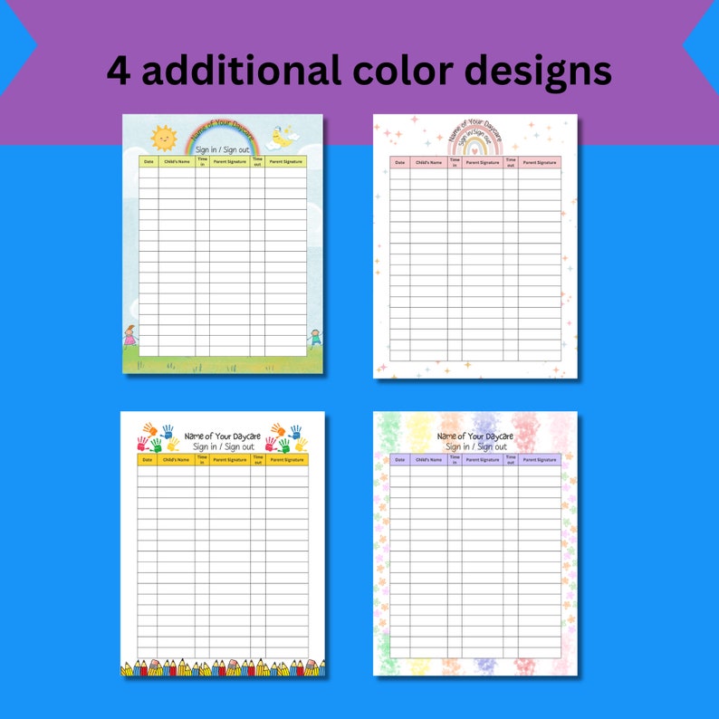 Colorful Sign in Sheet for Daycare, Preschool, Childcare, Home Daycare ...