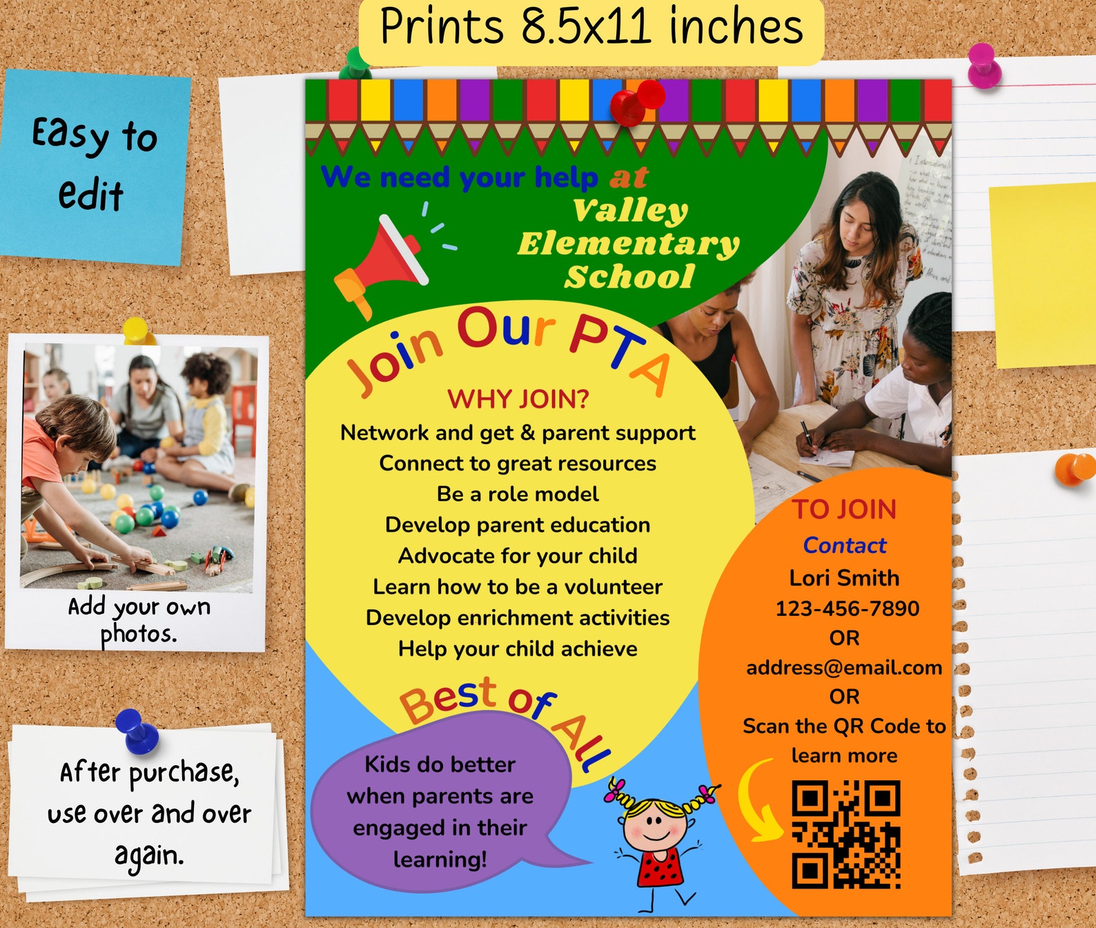 Editable PTA PTO Recruitment Flyer, Printable Handout With QR Code ...