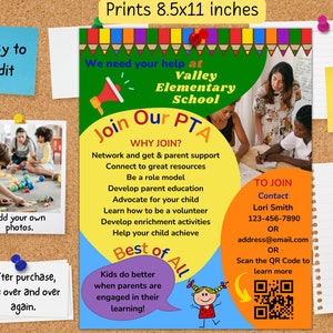 Editable PTA PTO Recruitment Flyer, Printable Handout With QR Code ...