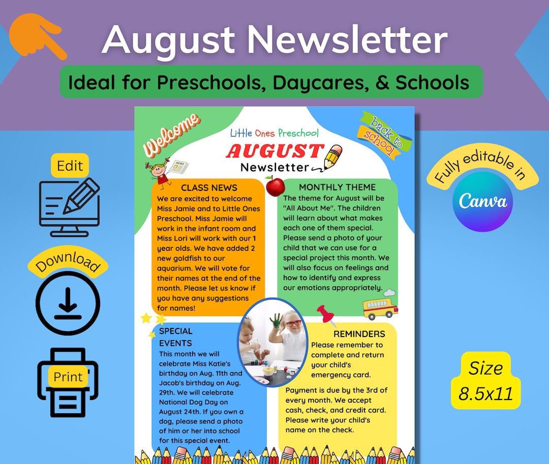 Classroom Newsletter Template, Monthly Newsletter, Preschool Newsletter ...