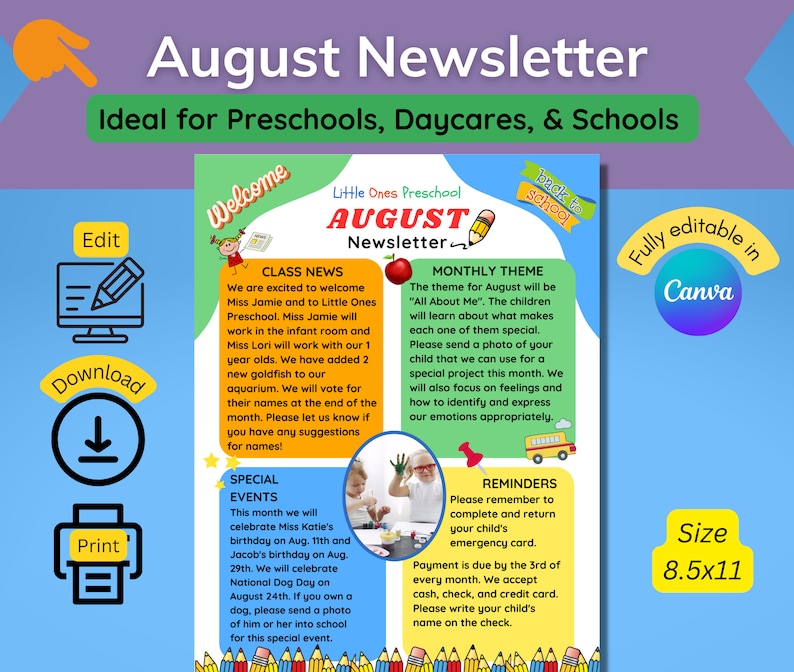 Editable Classroom Newsletter Template: August, Preschool, Teacher ...