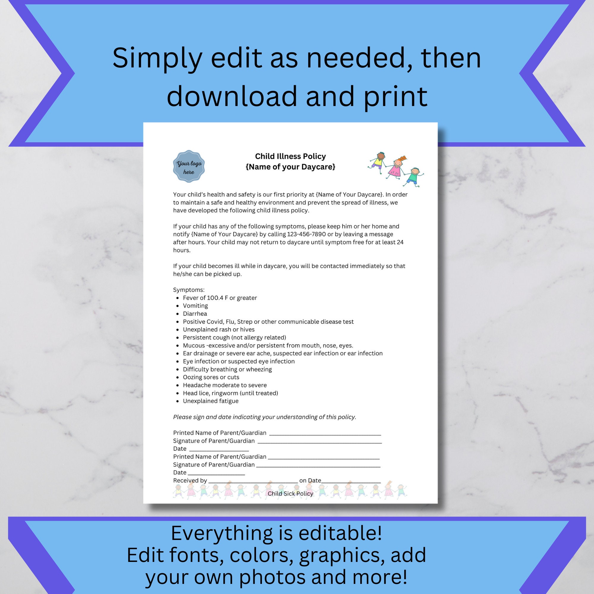 Daycare Sick Policy Template: Child Care Forms (canva Editable) - Etsy