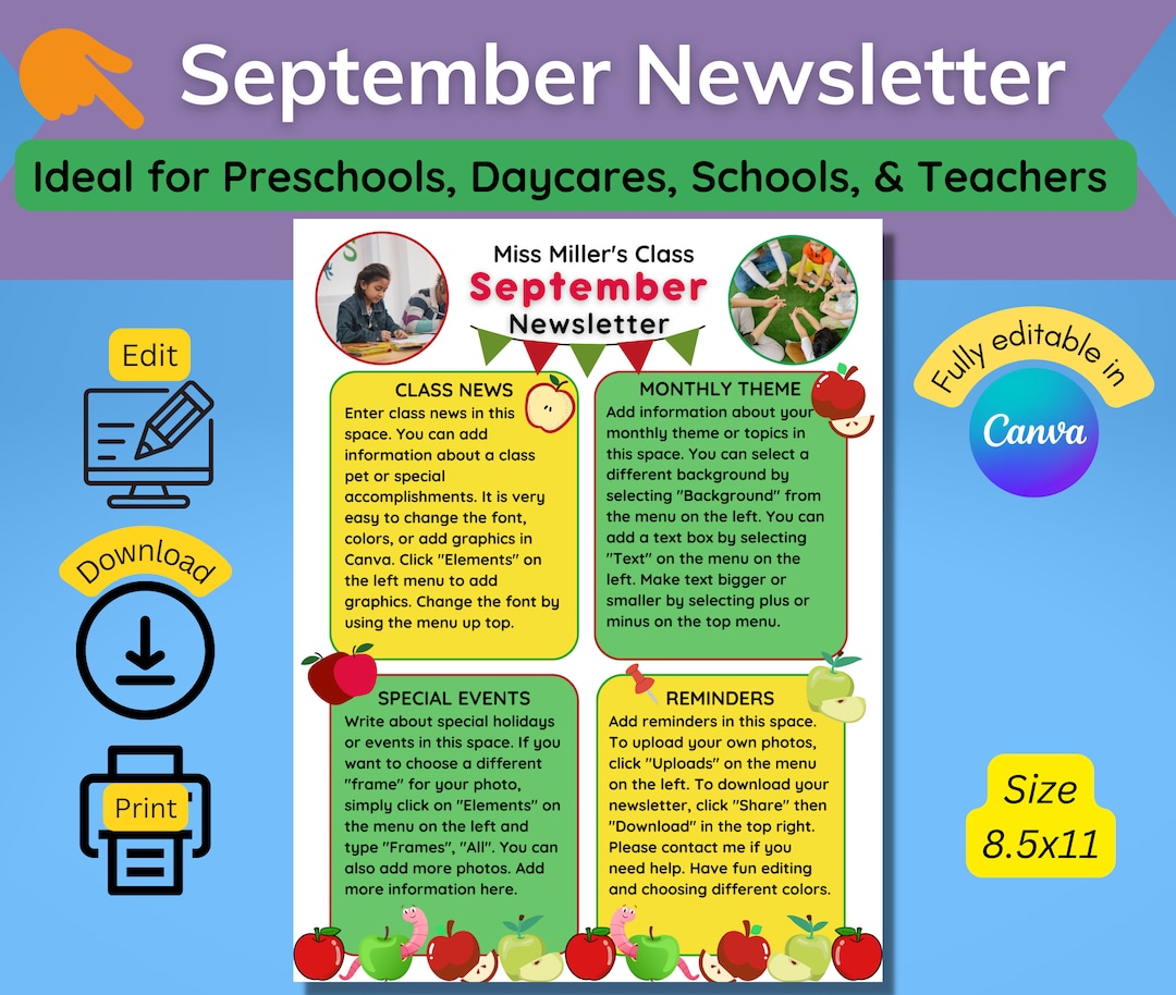 Editable Classroom Newsletter Template: Monthly, Weekly (CANVA Digital ...
