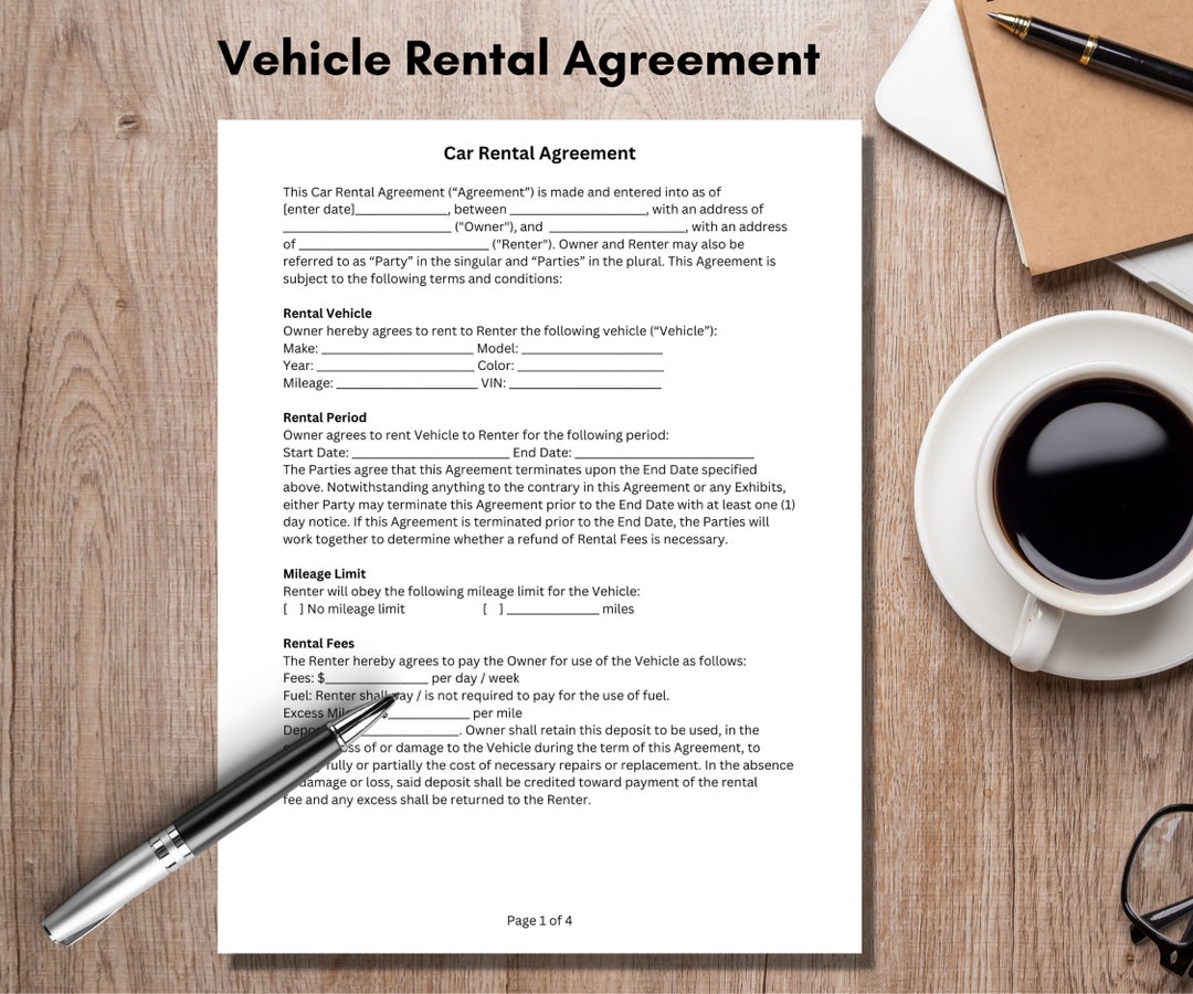 Car Rental Agreement, Vehicle Rental Agreement, Car Rentals Contract ...