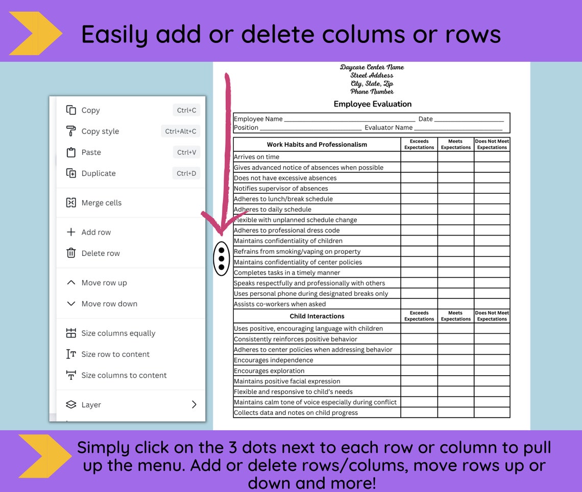 Daycare Staff Evaluation Form: Editable Employee Review (canva Template ...