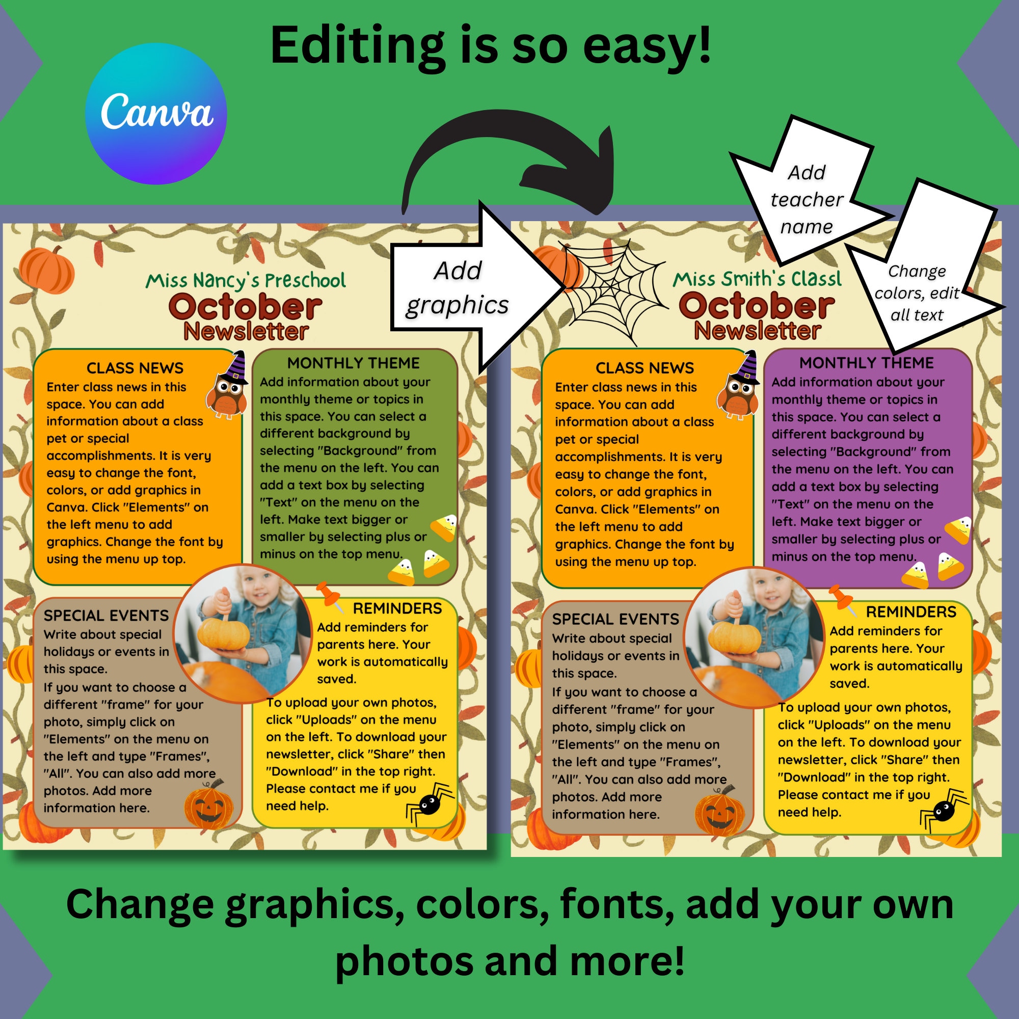 Editable October Classroom Newsletter Template (CANVA Digital Download ...