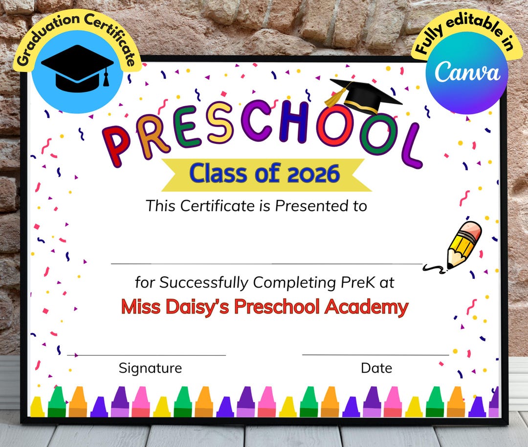 Editable Preschool Diploma, Preschool Graduation Certificate, Preschool ...