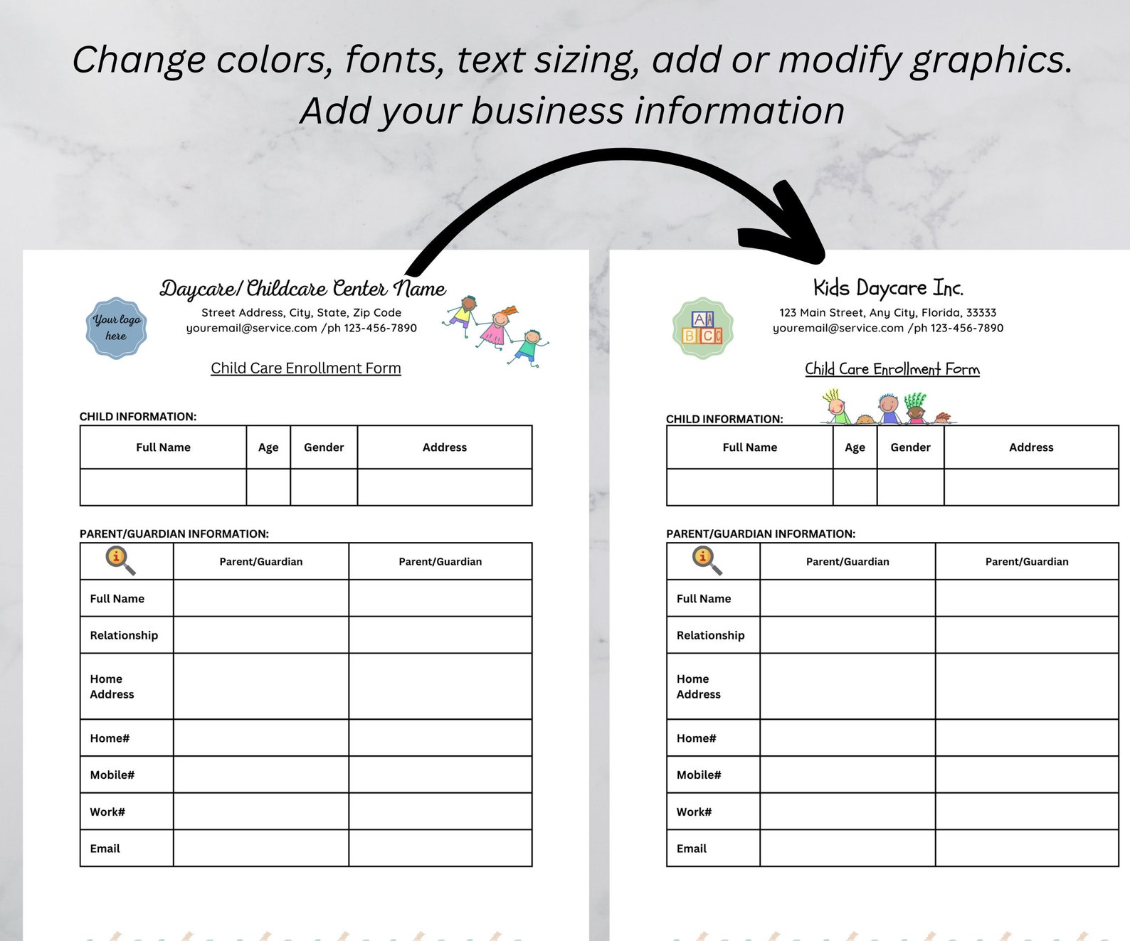 Daycare Enrollment Forms, Fully Editable, Child Care Enrollment Forms ...