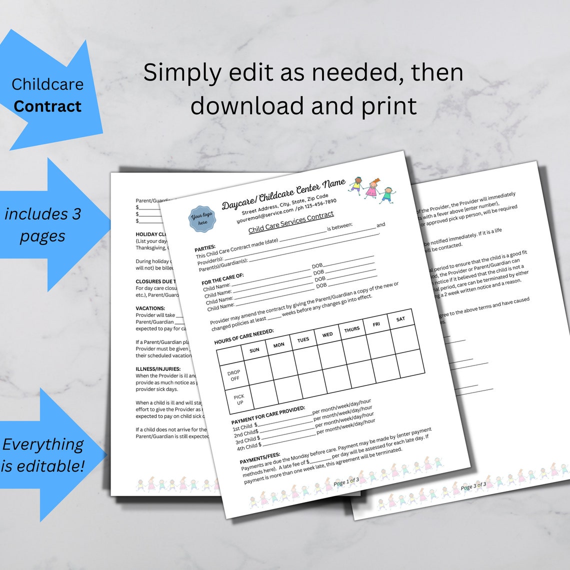 Daycare Contract & Daycare Receipt Bundle, Child Care Contract, Home ...