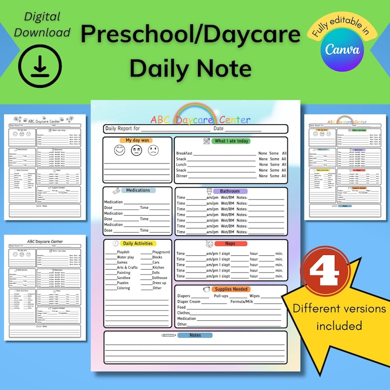 Daycare Daily Report Template: Infant, Toddler, Preschool (canva ...