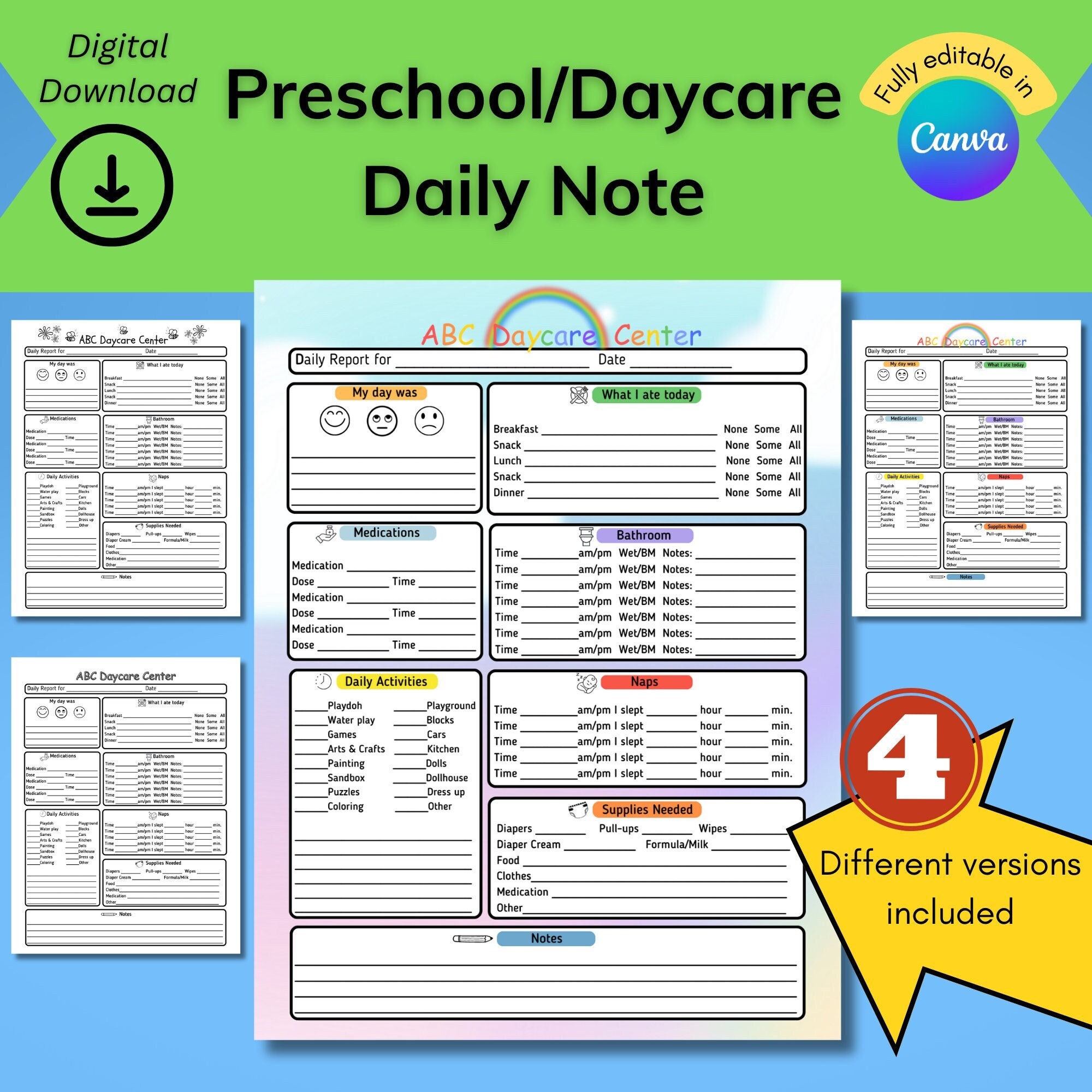 Daycare Daily Report Template: Infant, Toddler, Preschool (canva ...