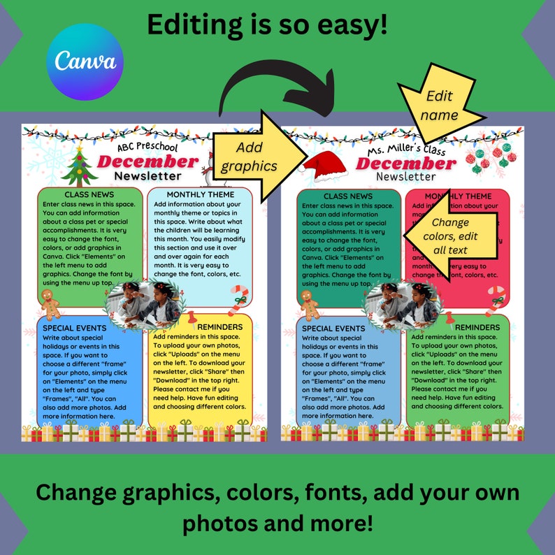 Winter Theme Newsletter Template: Teacher Classroom, December (canva ...