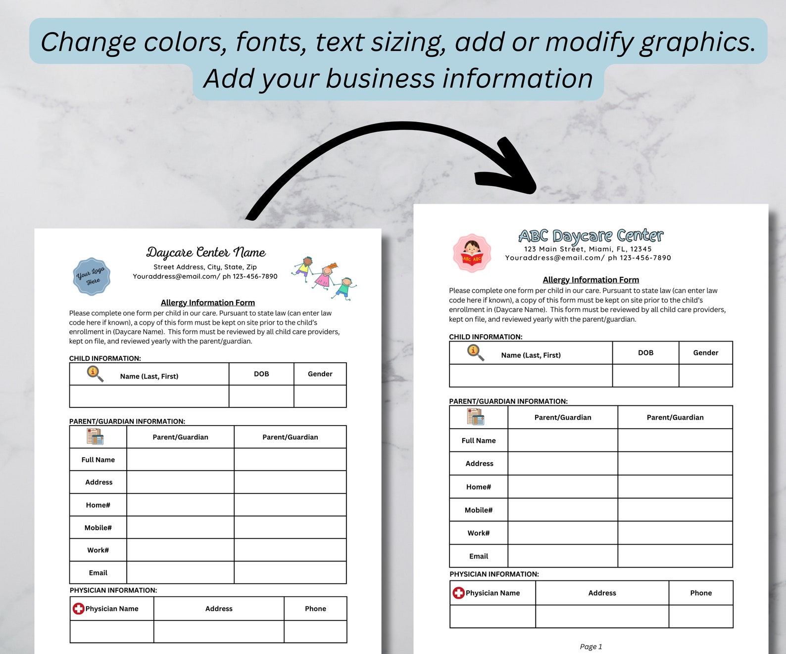 Child Allergy Form, Daycare Printable Allergy Form Perfect for Daycares ...