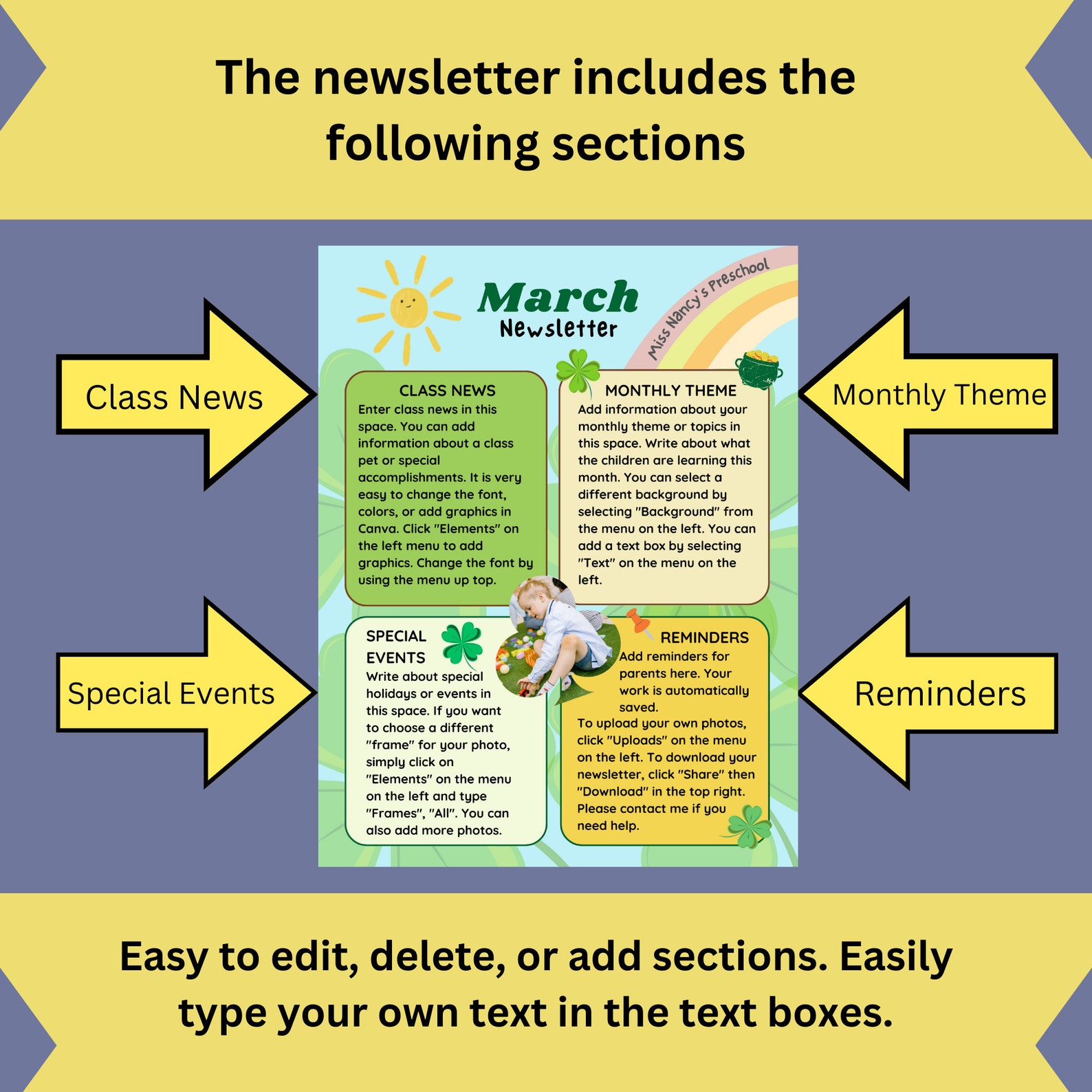 Classroom Newsletter Template Monthly Newsletter Teacher Newsletter Editable Newsletter