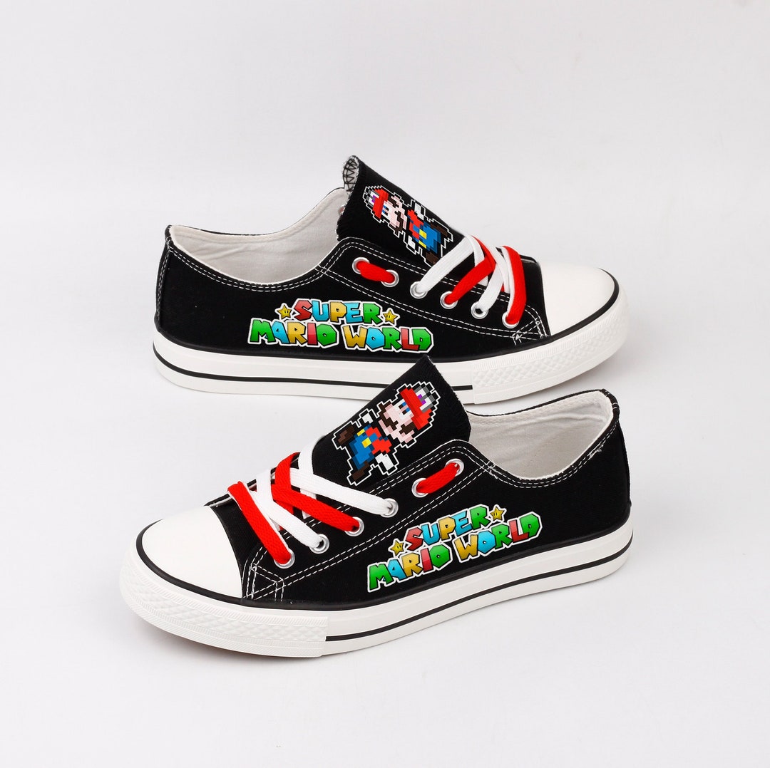 Super Mario Shoes, Sneakers, Black, Printed, Gift, Luigi, Bowser ...