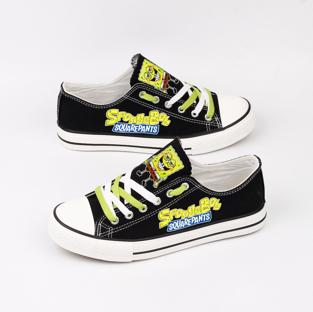 Spongebob Shoes, Sneakers, Black, Printed, Gift, Squarepants, Patrick ...