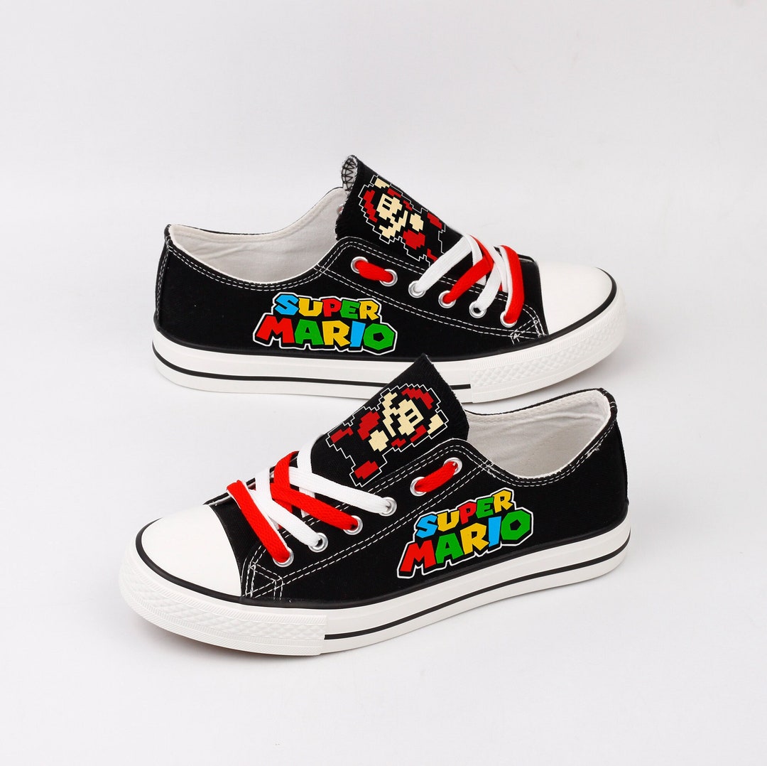 Super Mario Shoes, Sneakers, Black, Printed, Gift, Luigi, Bowser ...