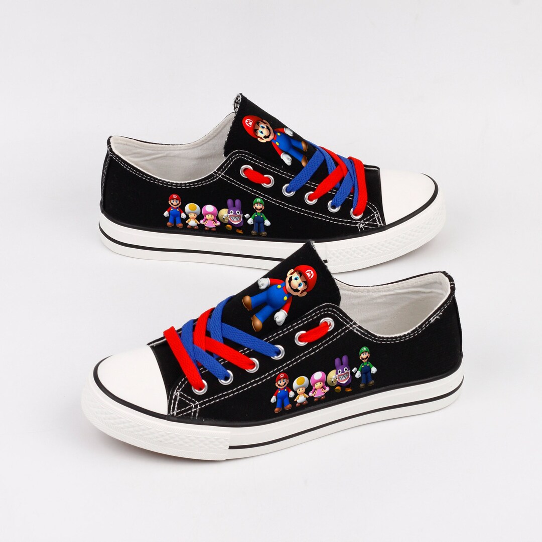 Super Mario Shoes, Sneakers, Black, Printed, Gift, Luigi, Bowser ...