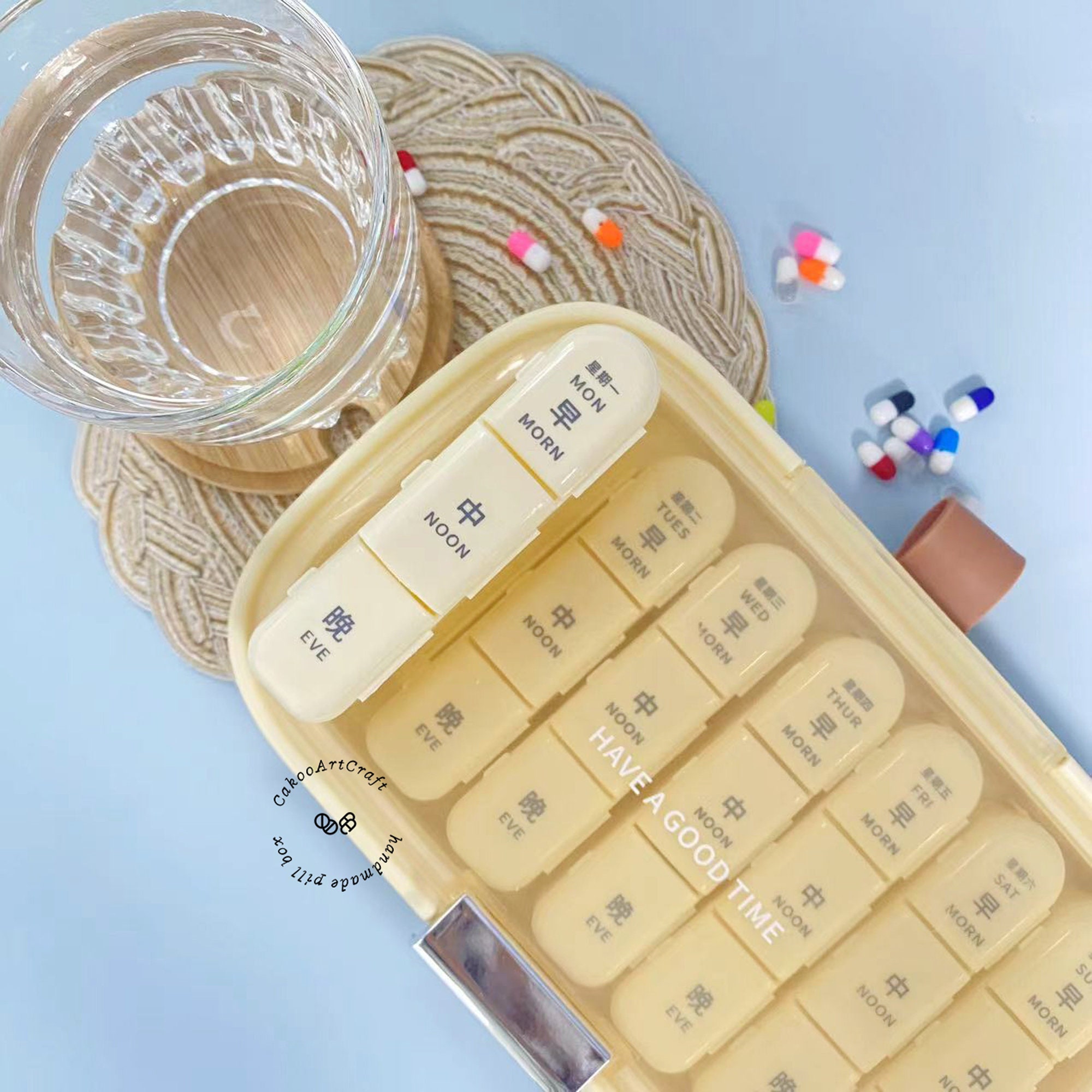 Portable Large Pill Box, AM/PM Travel Medicine Box, Waterproof Sealed ...