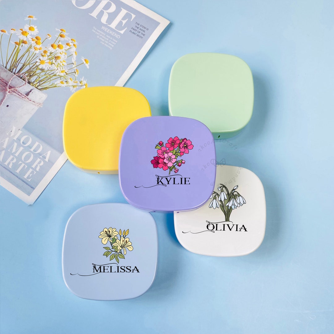 Birth Month Flower Contact Lens Box, Custom Name Contact Lens Case ...