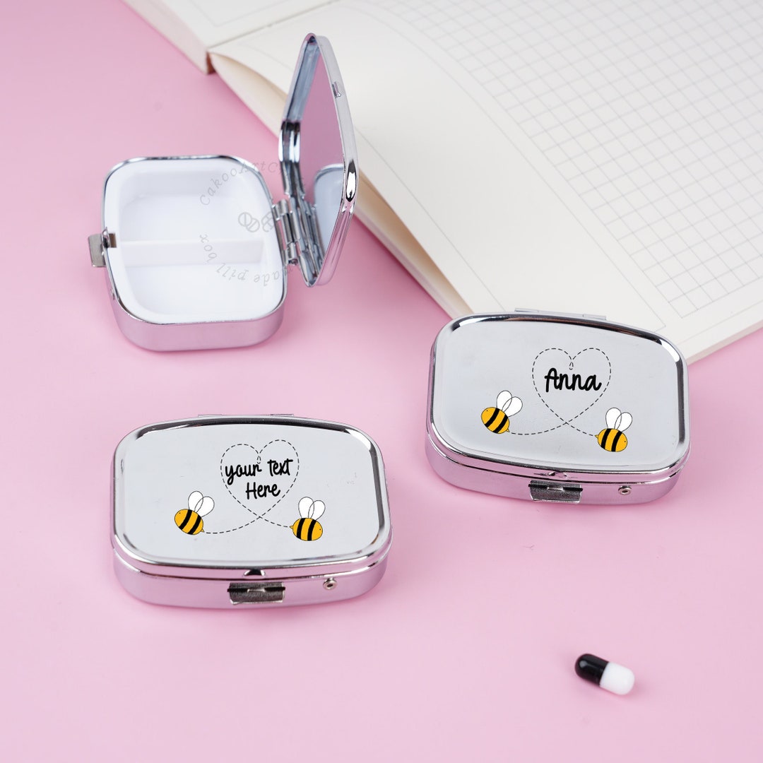 Cute Bee Pill Container, Portable Daily Pill Box, Round Metal Medicine ...