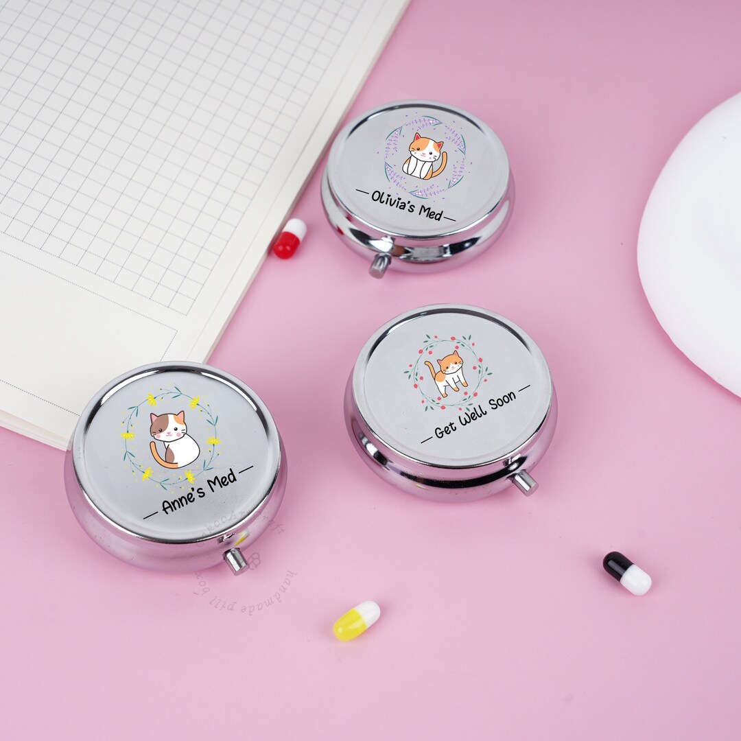 Custom Metal Medicine Box, Round Daily Pill Box With Name, Portable ...