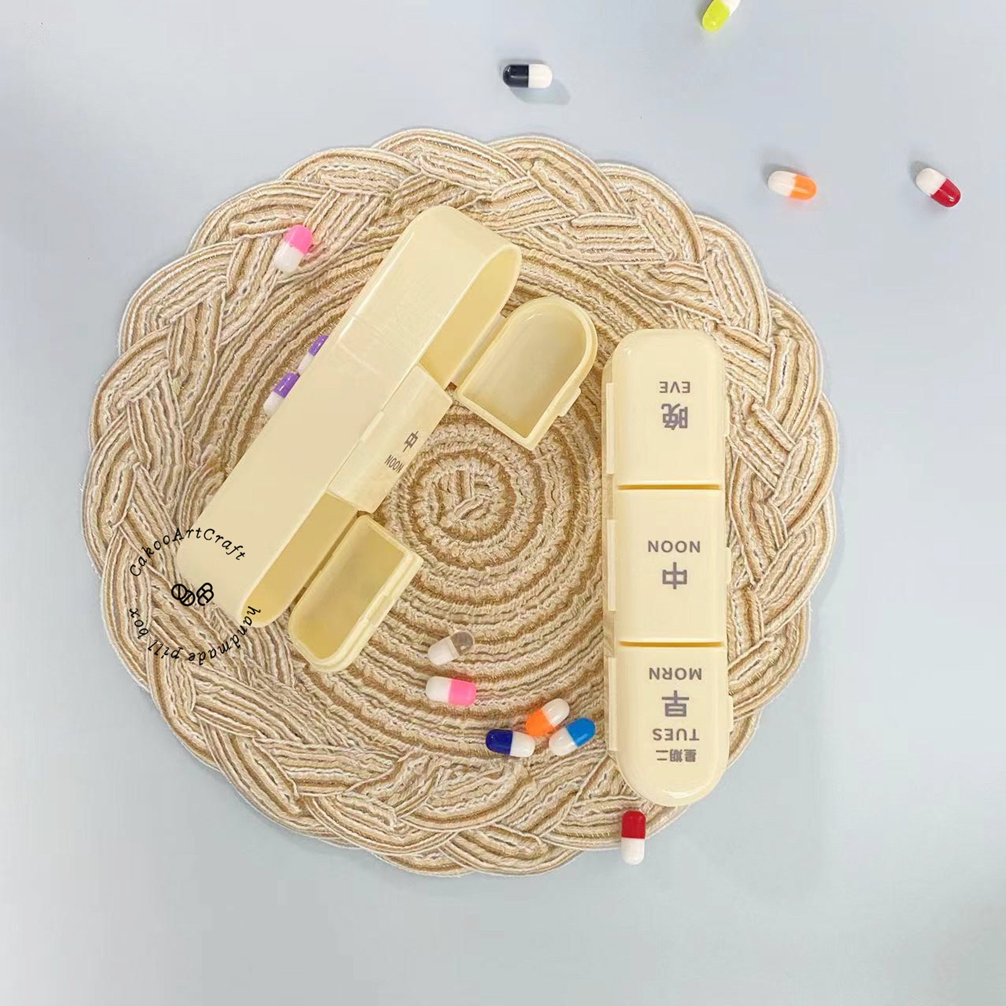 Portable Large Pill Box, AM/PM Travel Medicine Box, Waterproof Sealed ...