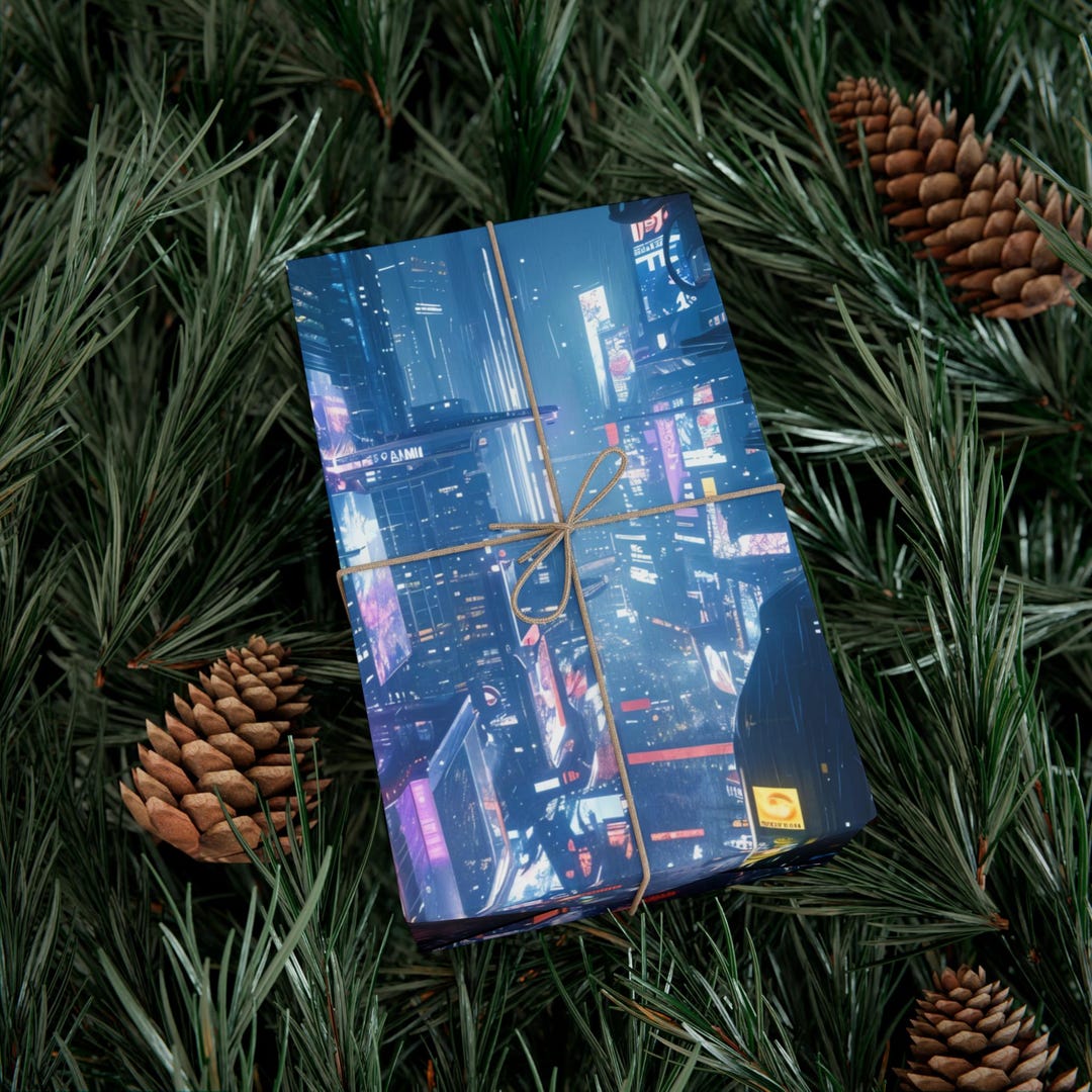 Cyberpunk Tall City Skyscraper Lofi Holiday Gift Wrapping Paper ...