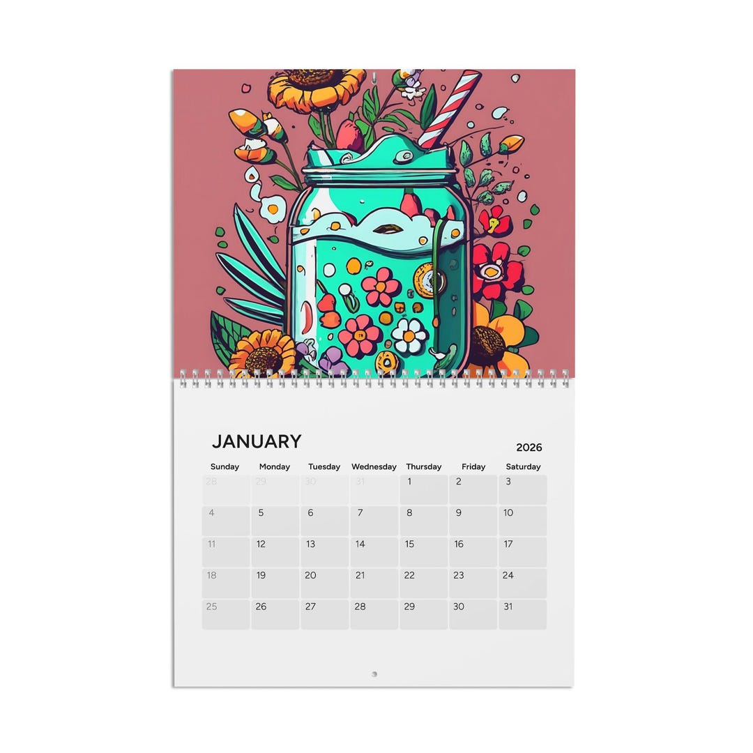 2026 Vaporwave Matcha Green Tea Wall Calendar, Lo-fi Art Herbal Drink ...