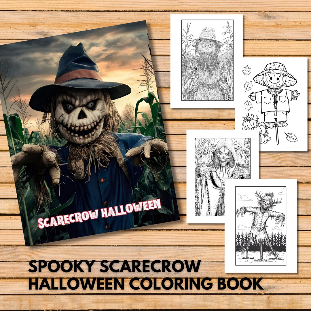 Spooky Scarecrow Halloween Horror Coloring Book for Kids, Teens and ...