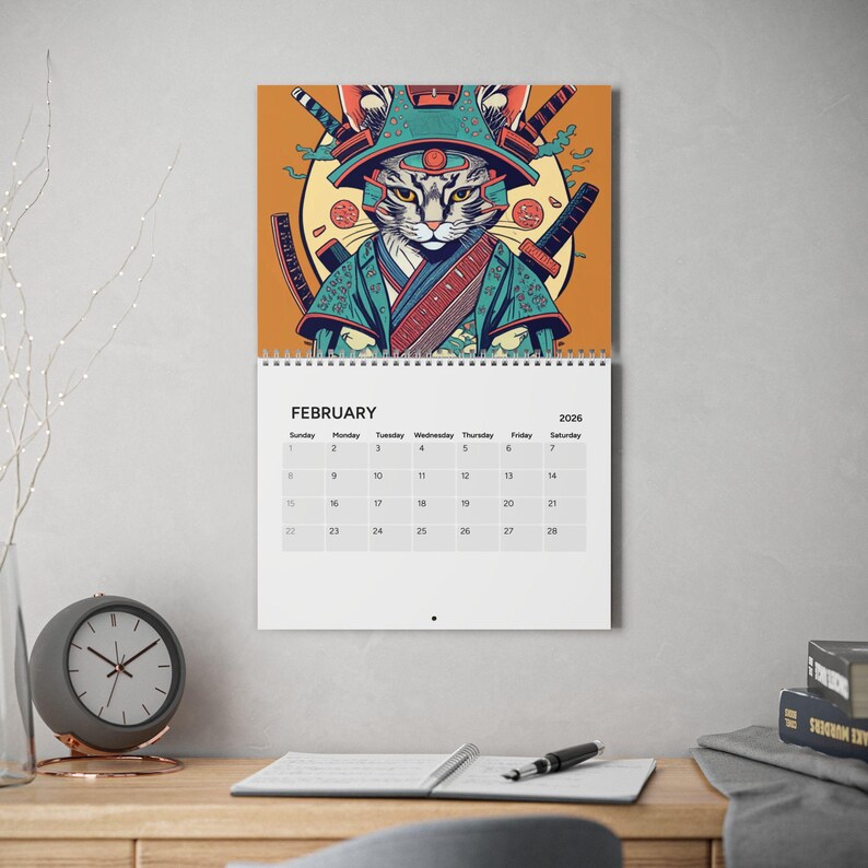 Samurai Cat 2026 Wall Calendar, Japanese Ukiyo-e Manga Anime Art - Etsy