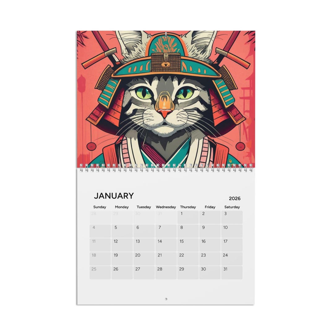 Samurai Cat 2026 Wall Calendar, Japanese Ukiyo-e Manga Anime Art - Etsy