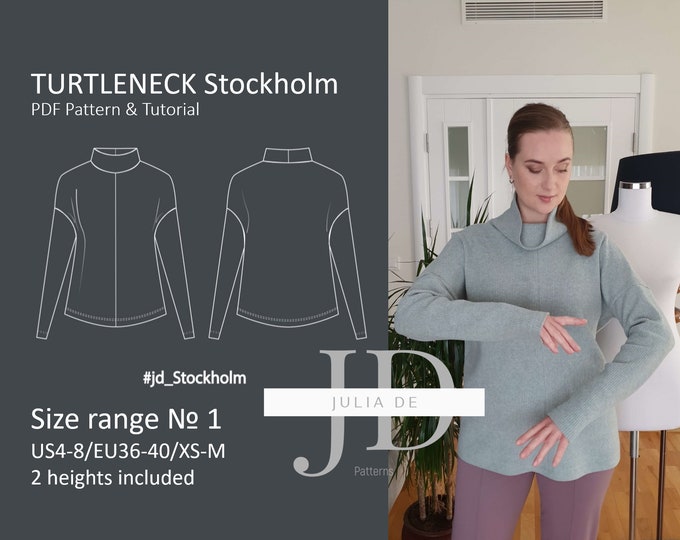 Turtleneck & Mock Neck Top Digital PDF Sewing Pattern // US Size XS-L ...