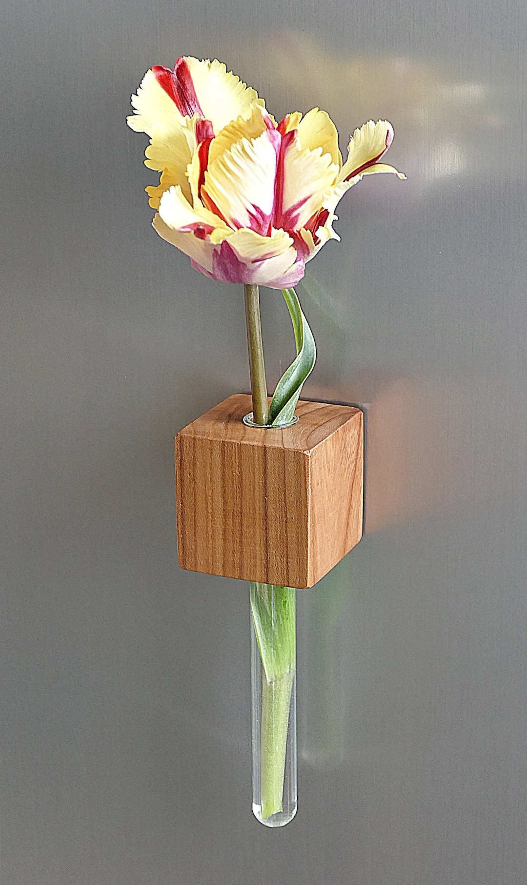 1er Magnetic Vase Cherry Wood Glass Vase Wood Vase Flower Vase - Etsy