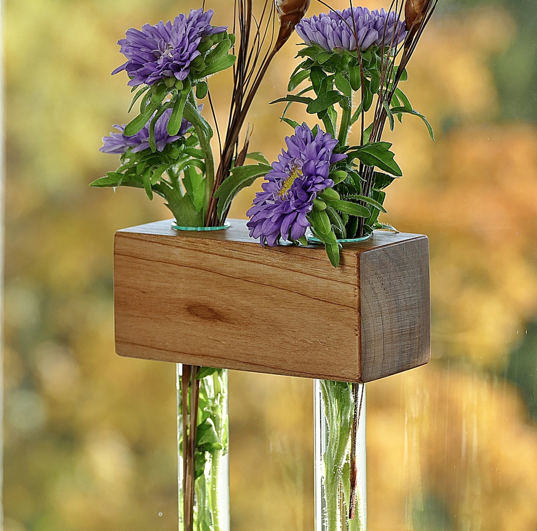 Set of 2 Window Vase Cherry Flower Vase Glass Vase Wooden Vase Flower ...