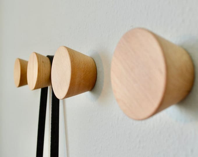 Wooden Cone Wall Hook, Wall Mounted Coat Rack, Solid Wood Wall Hooks ...