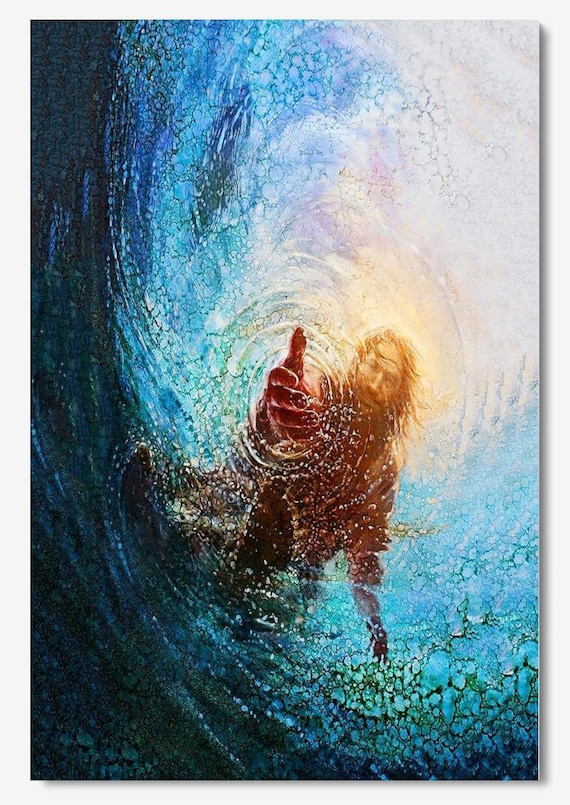 The Hand of God Painting Jesus Reaching Into Water Poster - Etsy