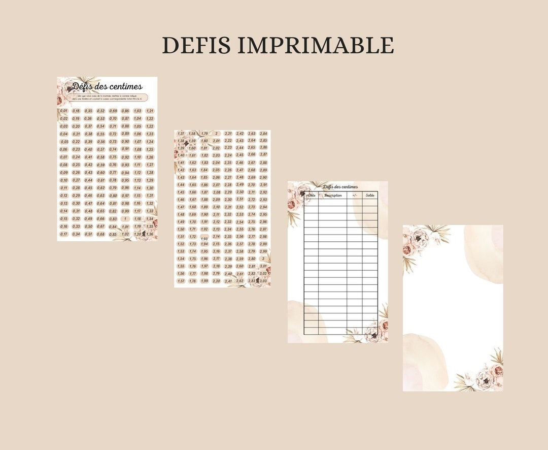 Défis Des Centimes Imprimable A5 PDF & JPEG - Etsy