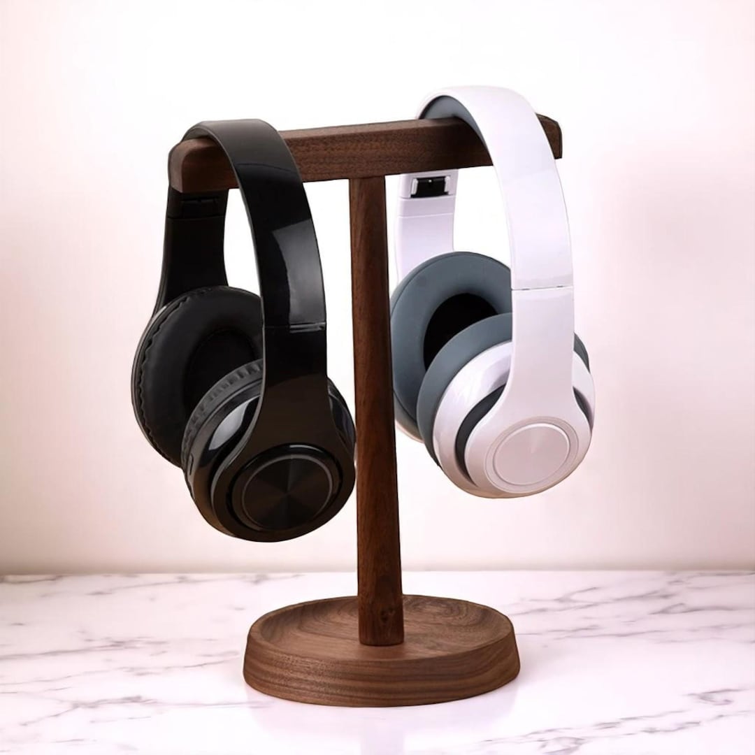 Solid Wood Dual Headphone Stand – Walnut or Acacia Headset Holder - Etsy