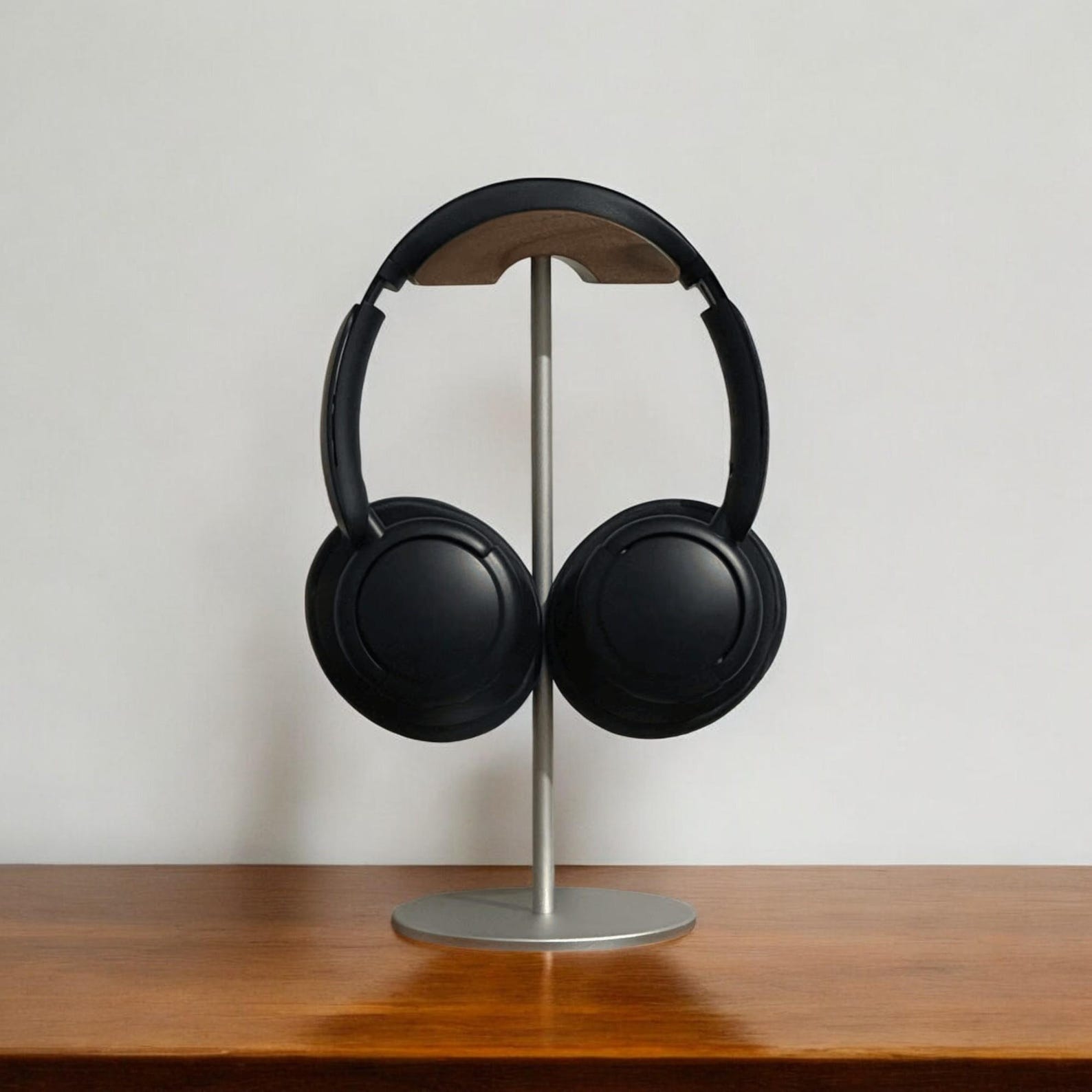 Headphone Stand With Solid Metal Base - Walnut Headset Holder - Etsy