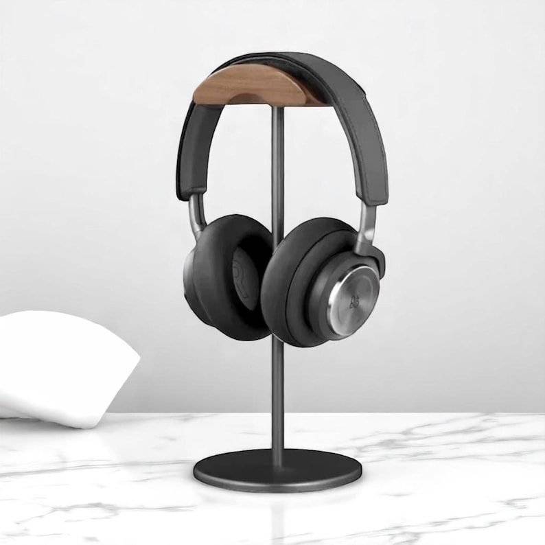 Gaming Headset Holder With Solid Metal Base - Walnut Headphone Stand ...